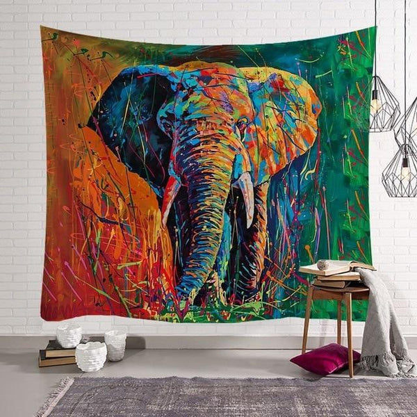 Tenture Éléphant Peinte en Couleur